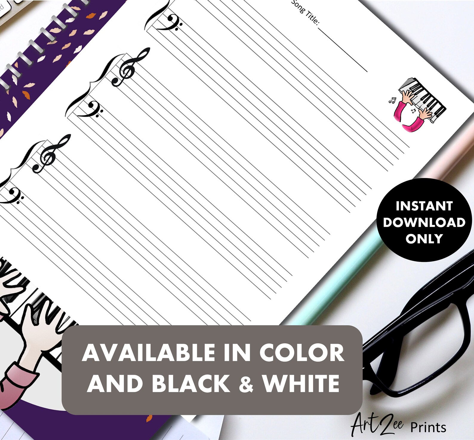 Kids Blank Sheet Music Printable Piano Staff Paper Kids - Etsy