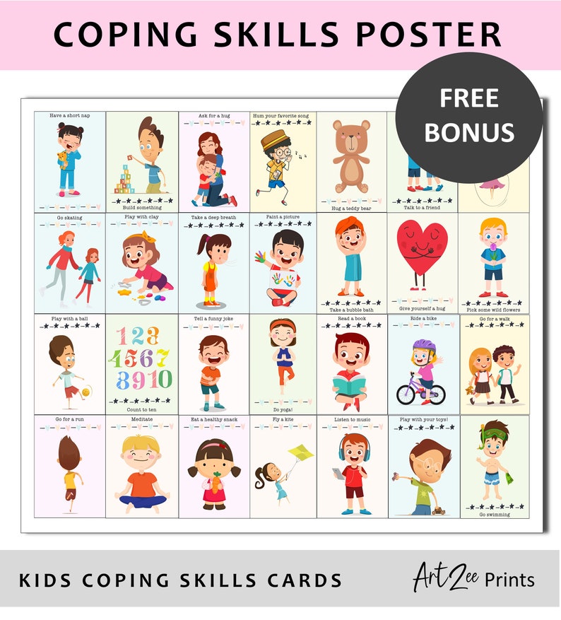 Kids Coping Skills Flashcard Calming Down Mindfulness Cards Anxiety ...