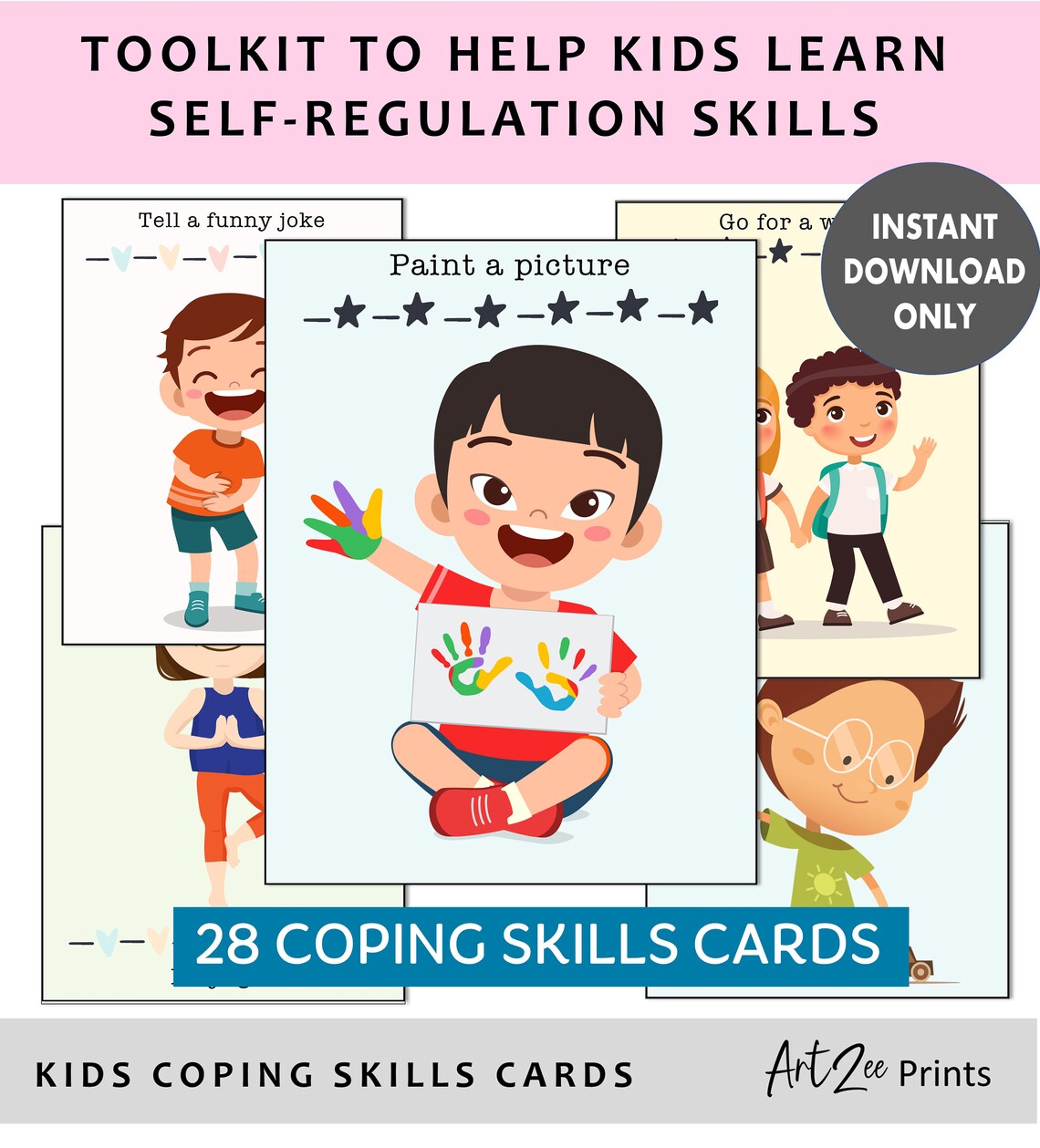 Kids Coping Skills Flashcard Calming Down Mindfulness Cards Anxiety ...