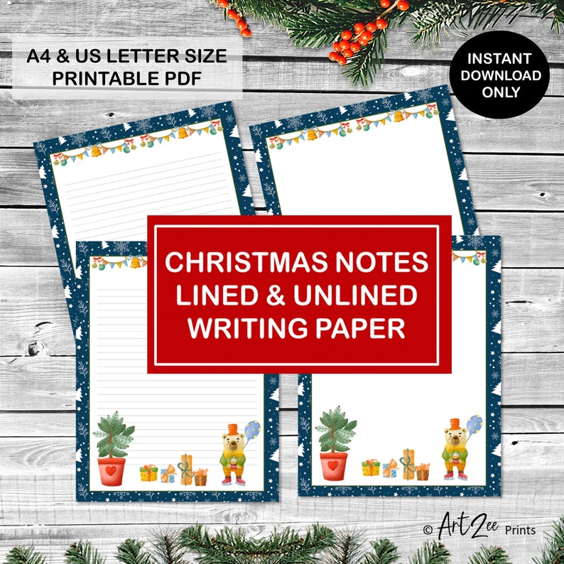 CHRISTMAS Printable Stationery | Bundle of 12 Lined and Unlined Writing ...