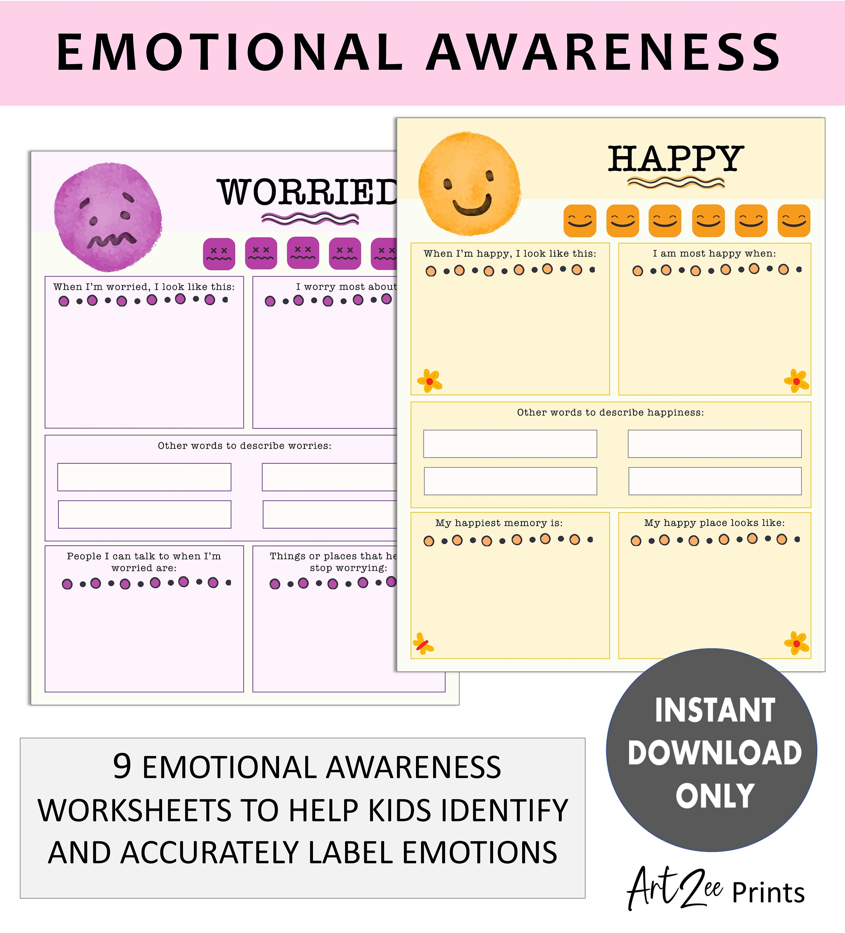 Emotional Awareness Worksheets: Kids Mental Health, Emotion Processing ...