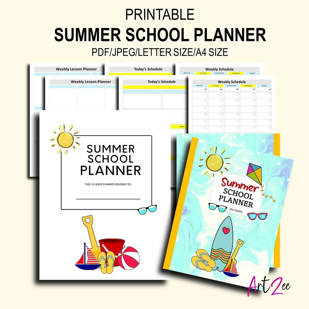 Summer School Planner Printable, Undated Calendar, Weekly Assignment ...