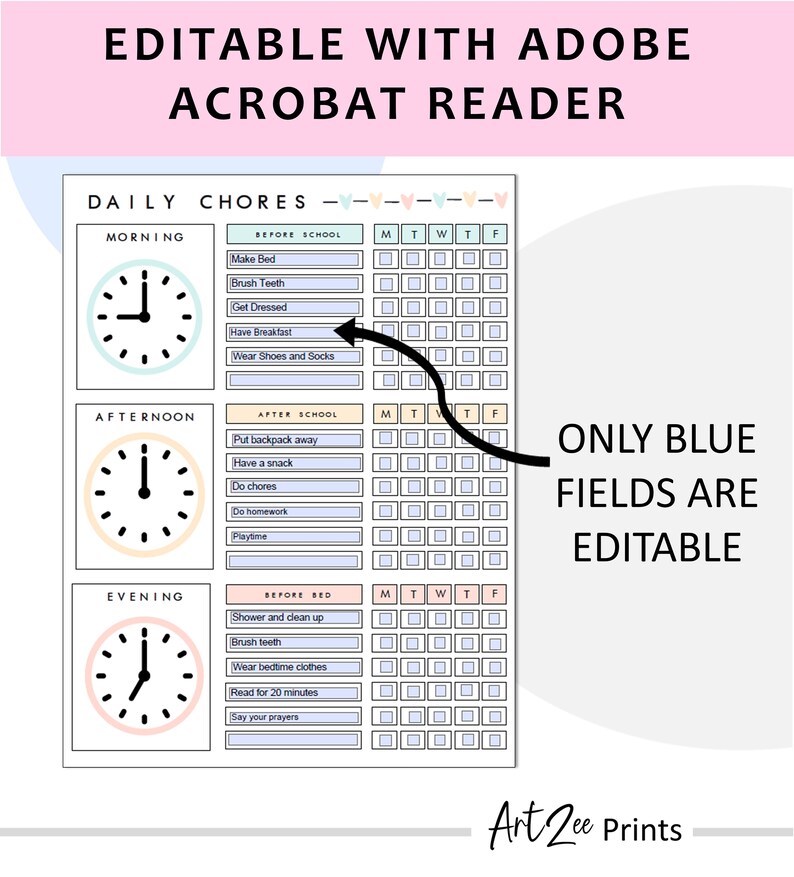 Editable Kids Daily Checklist Printable Chore Charts for - Etsy