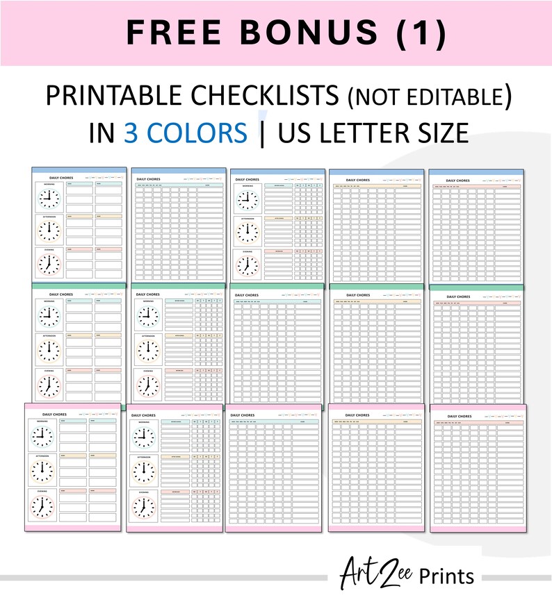 Editable Kids Daily Checklist Printable Chore Charts for - Etsy
