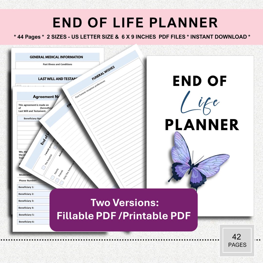 EDITABLE PDF End of Life Planner Printable, Final Wishes Estate Planner, Funeral Planner, Estate ...