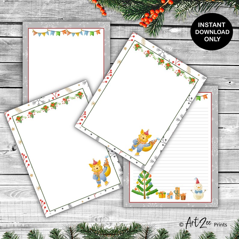 CHRISTMAS Printable Stationery Bundle of 12 Lined and Unlined Writing ...