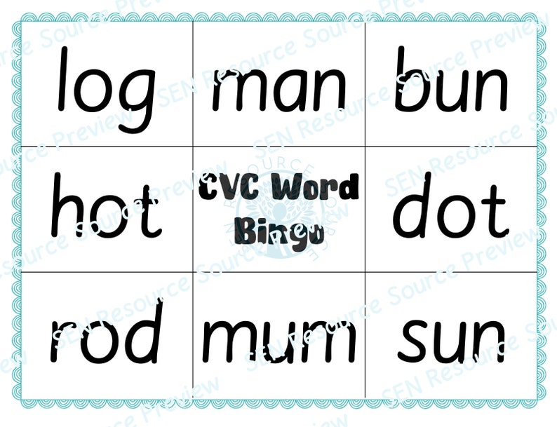 CVC Word and Picture Bingo - Etsy