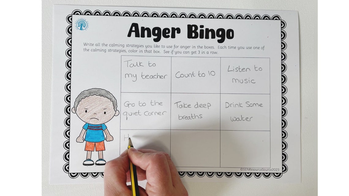 Anger Bingo With Calming Strategies - Etsy