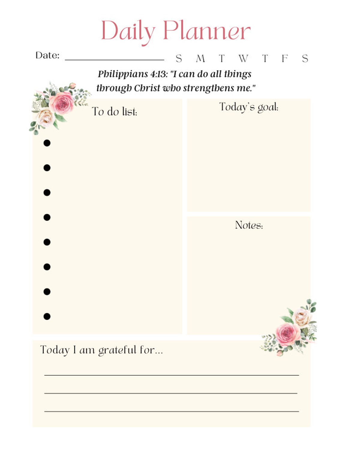 Daily Planner Printable With Bible Verses | Floral Planner | Daily ...