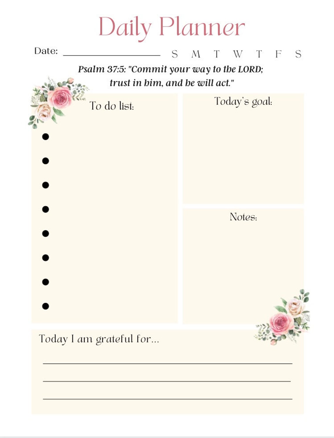 Daily Planner Printable With Bible Verses | Floral Planner | Daily ...