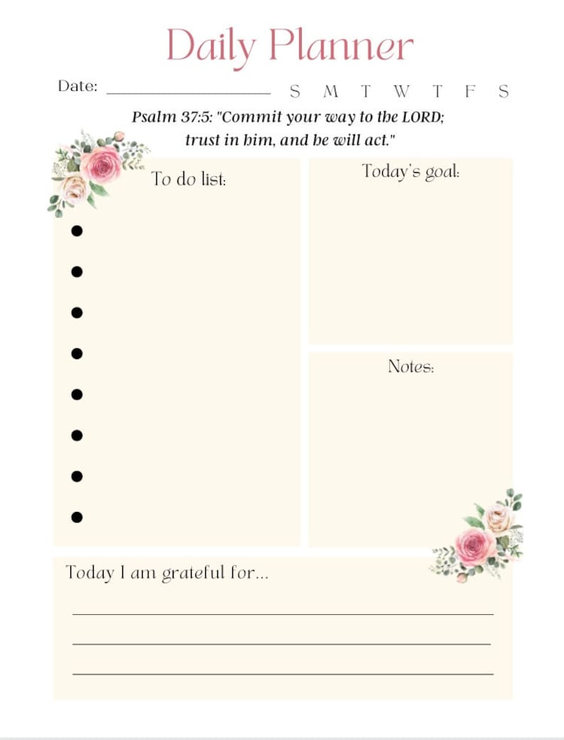 Daily Planner Printable With Bible Verses | Floral Planner | Daily ...