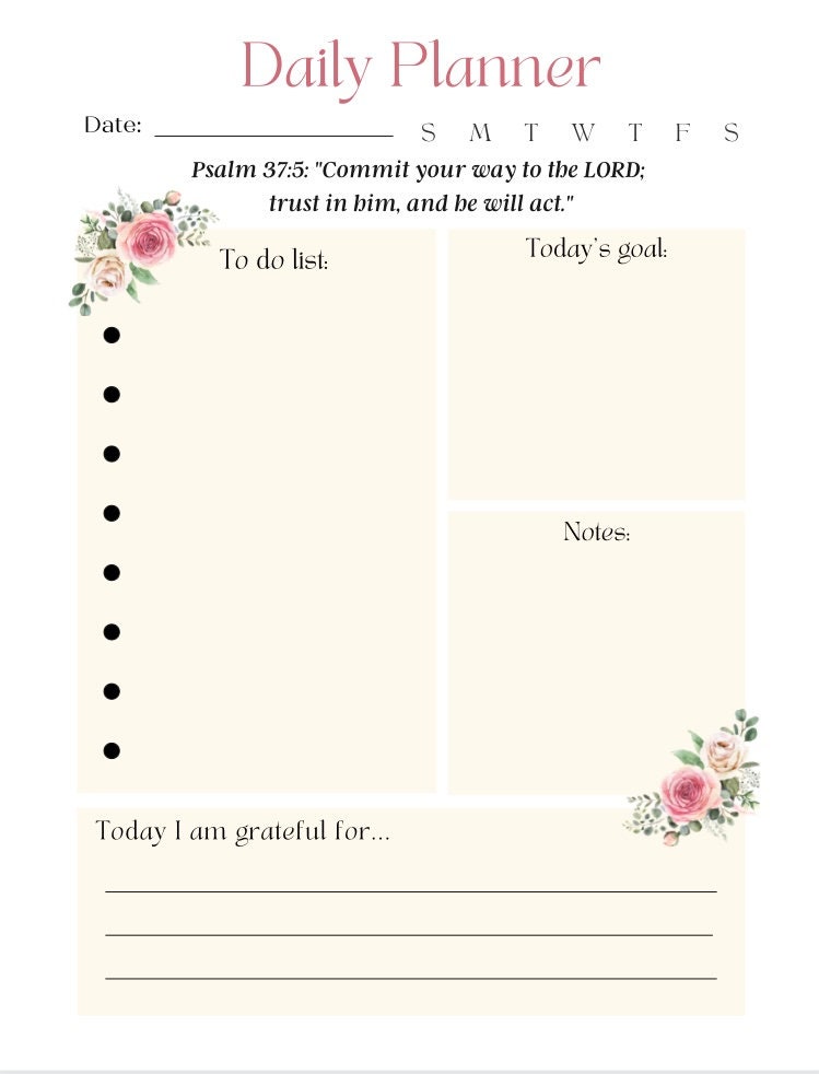 Daily Planner Printable With Bible Verses | Floral Planner | Daily ...