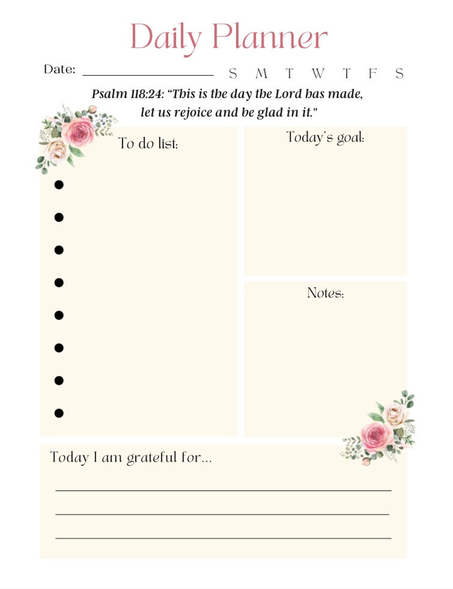 Daily Planner Printable With Bible Verses | Floral Planner | Daily ...