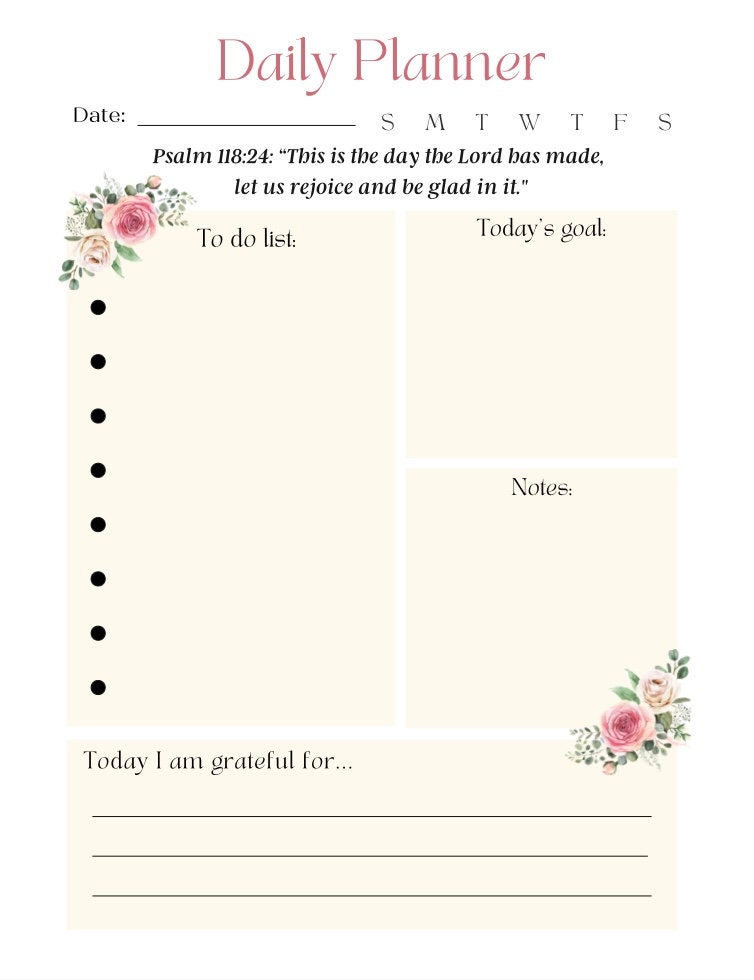 Daily Planner Printable With Bible Verses | Floral Planner | Daily ...