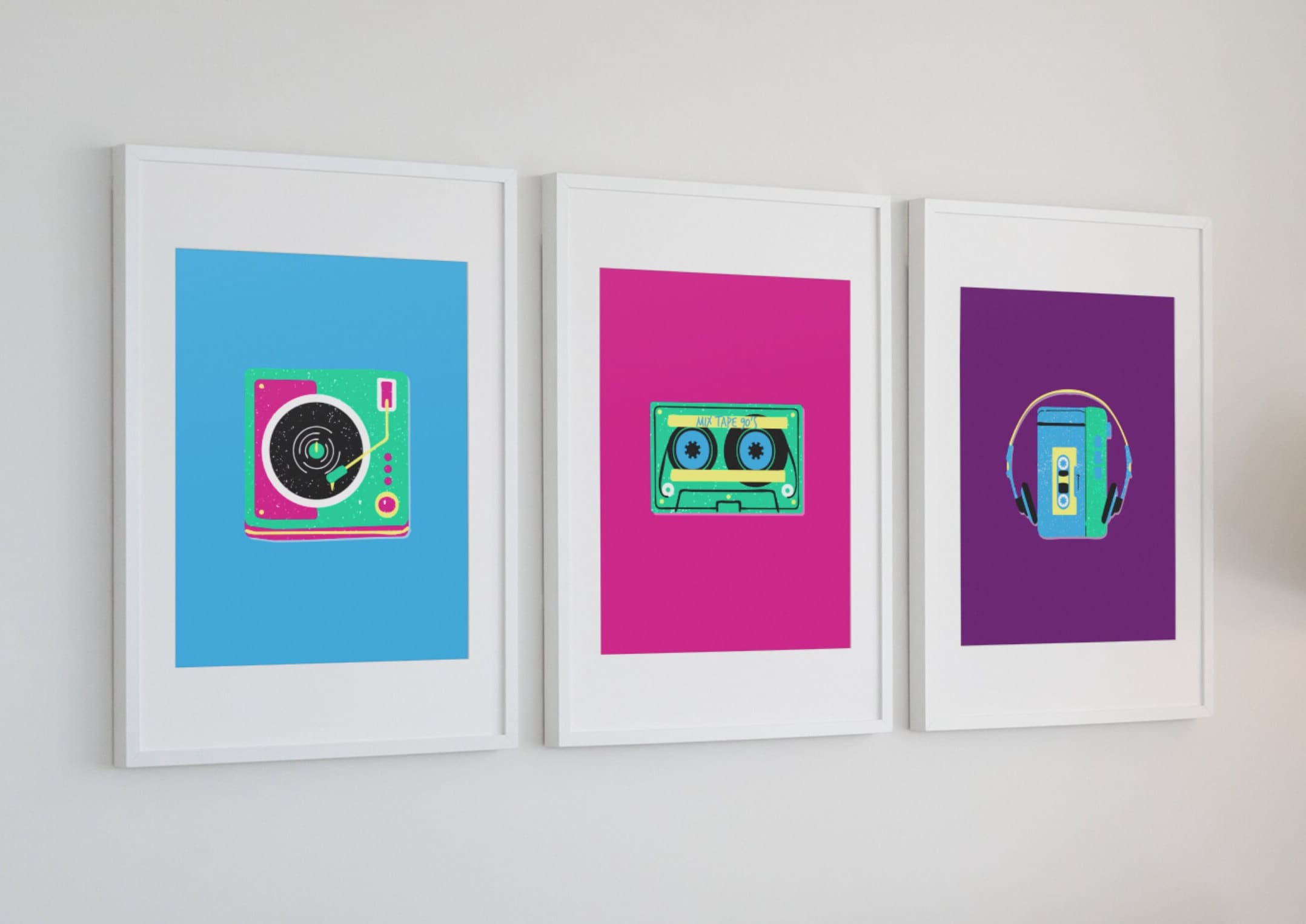 90s Retro Wall Art Set, Neon 90s Art Prints, Downloadable 90s Art, 90s ...