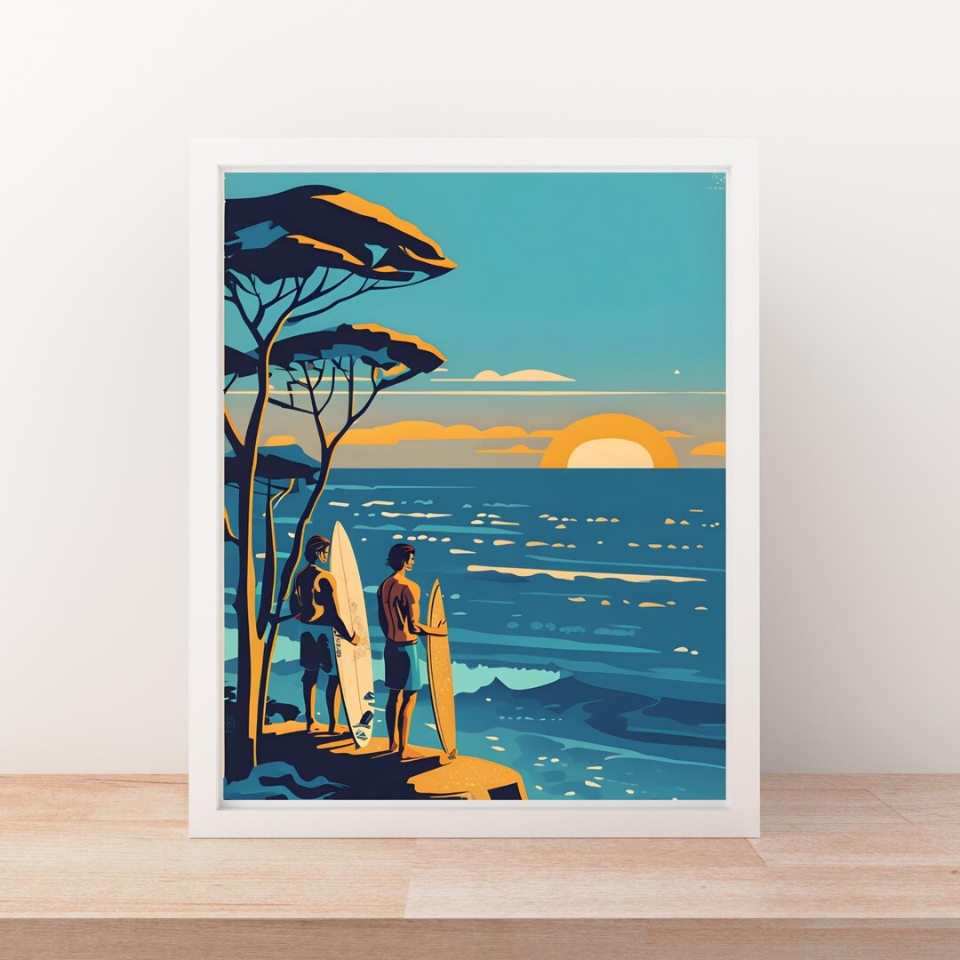 Mid-century Modern Surfers Wall Art, Surfing Bright Summer Printable ...