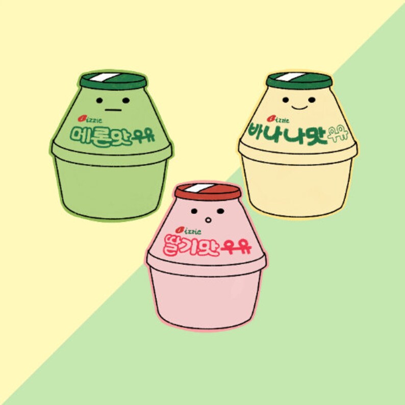 Korean Melon, Strawberry, Banana Flavored Milk Cute Kawaii Stickers ...