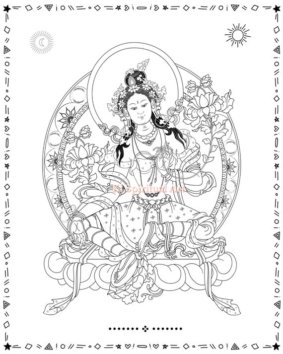 Adult Green Tara Coloring Pages Thangka Coloring Page Ancient - Etsy