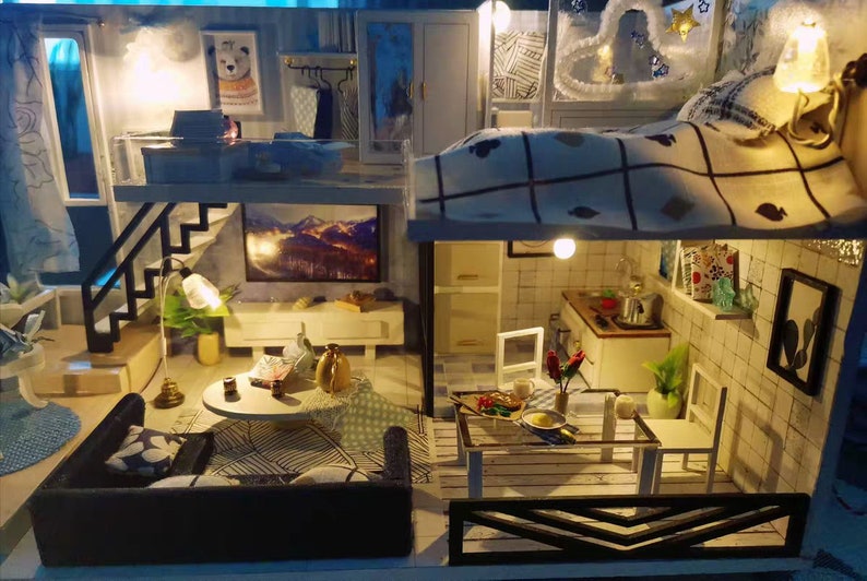 DIY Miniature Dollhouse Kit Time Loft Apartment With Doll ,with Light ...