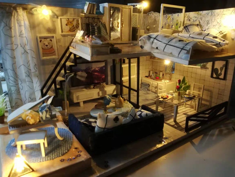 DIY Miniature Dollhouse Kit Time Loft Apartment With Doll ,with Light ...