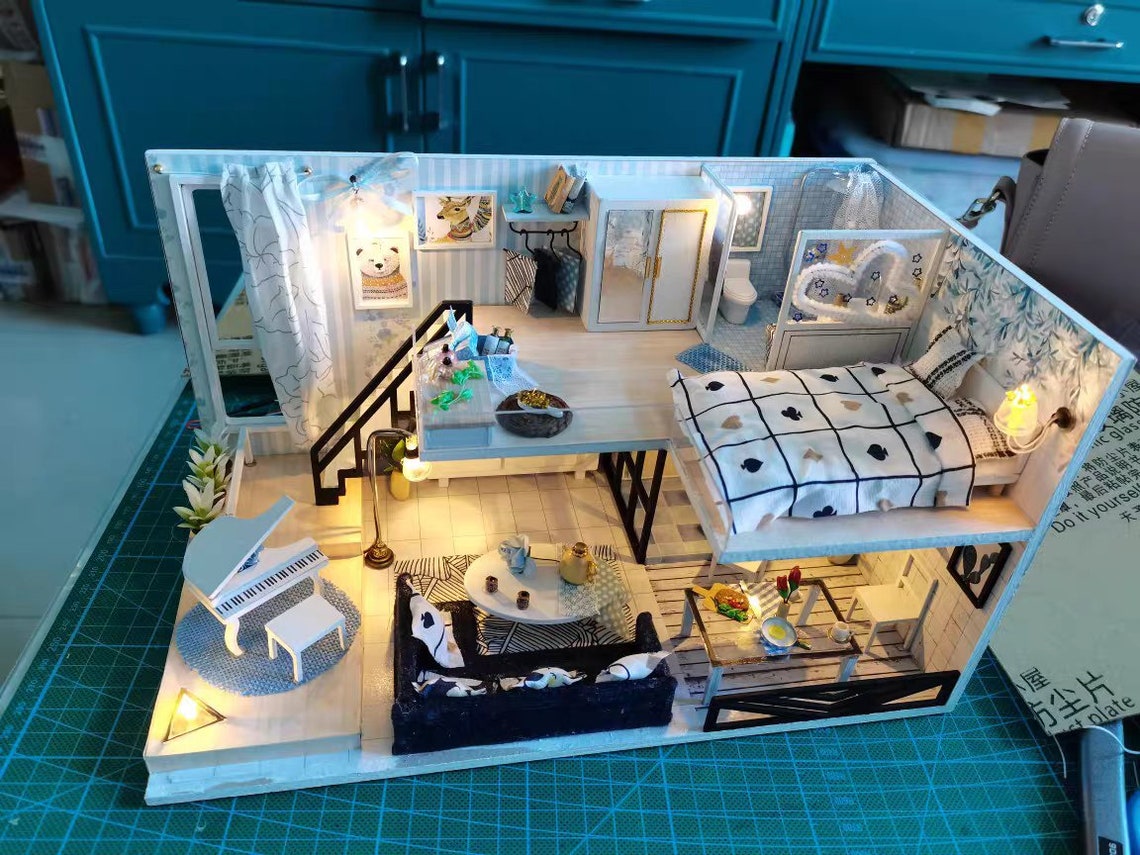 DIY Miniature Dollhouse Kit Time Loft Apartment With Doll ,with Light ...