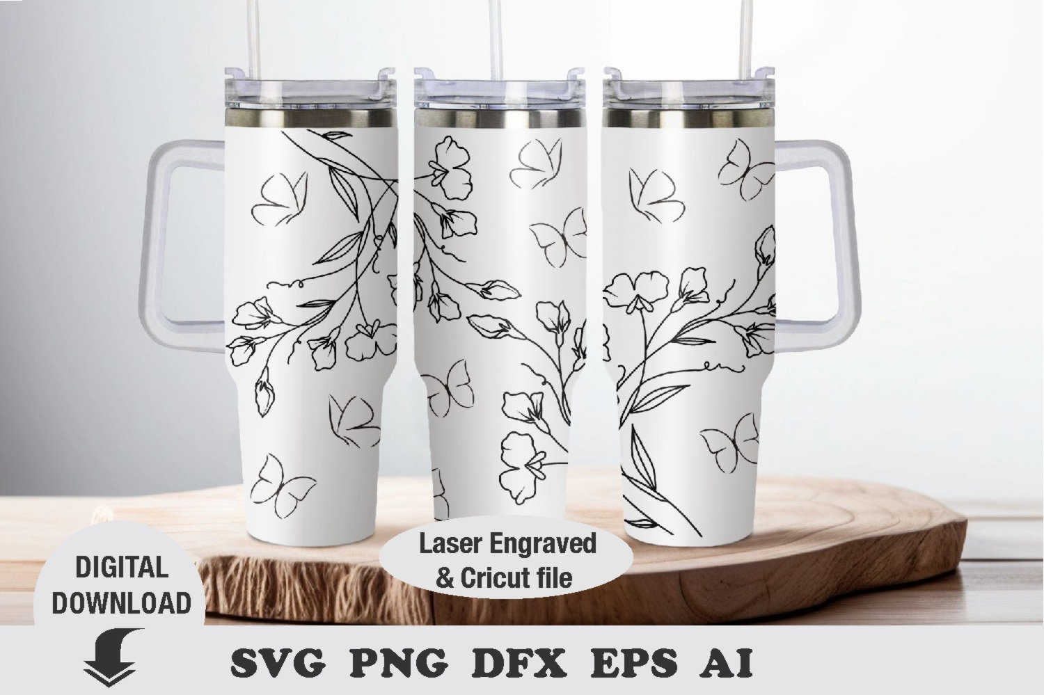 Tumbler 40oz Design Svg, Flower Laser Engraved Full Wrap, Cricut File ...