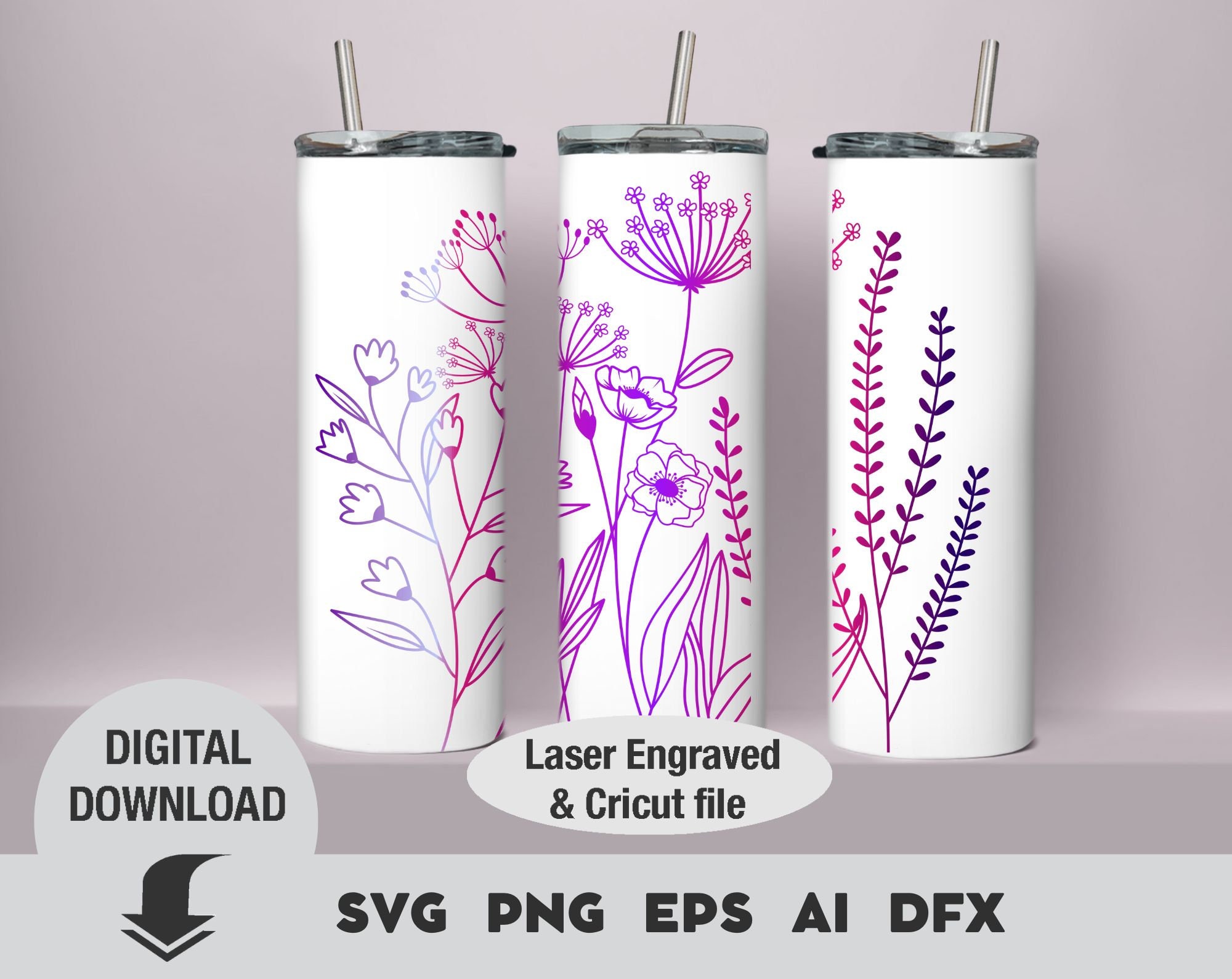 Tumbler Svg Designs, Wildflowers Laser Engraved Full Wrap, Tumbler Svg ...