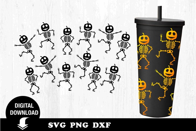 Tumbler Svg, Dancing Pumpkin Head Skeletons SVG, Full Wrap for Strata ...