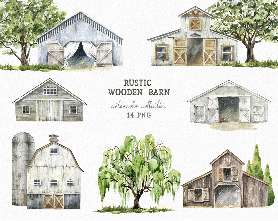 Barn Watercolor Clipart Rustic Wedding Clip Art Elegance - Etsy