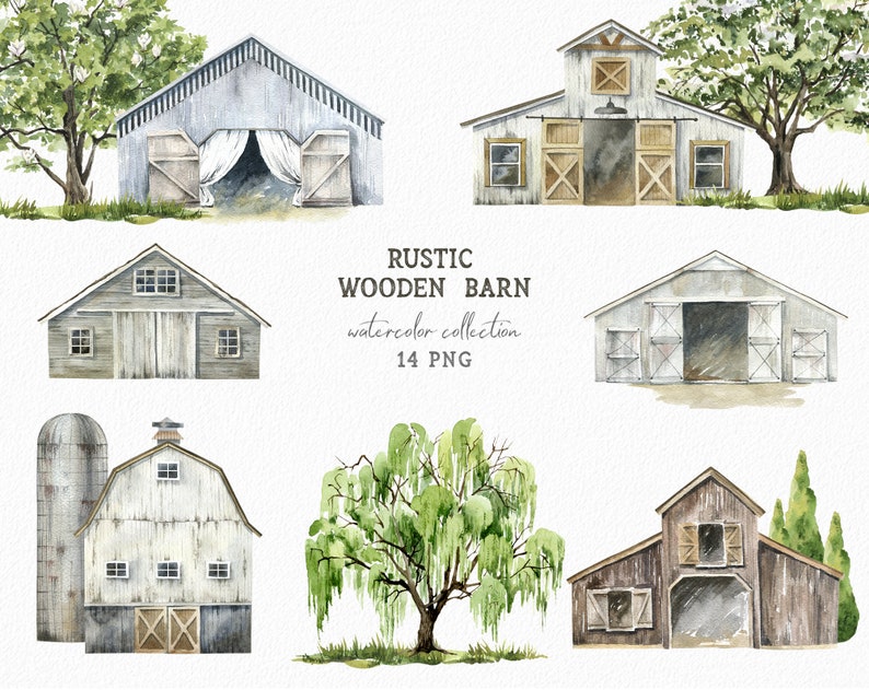 Barn Watercolor Clipart Rustic Wedding Clip Art Elegance - Etsy