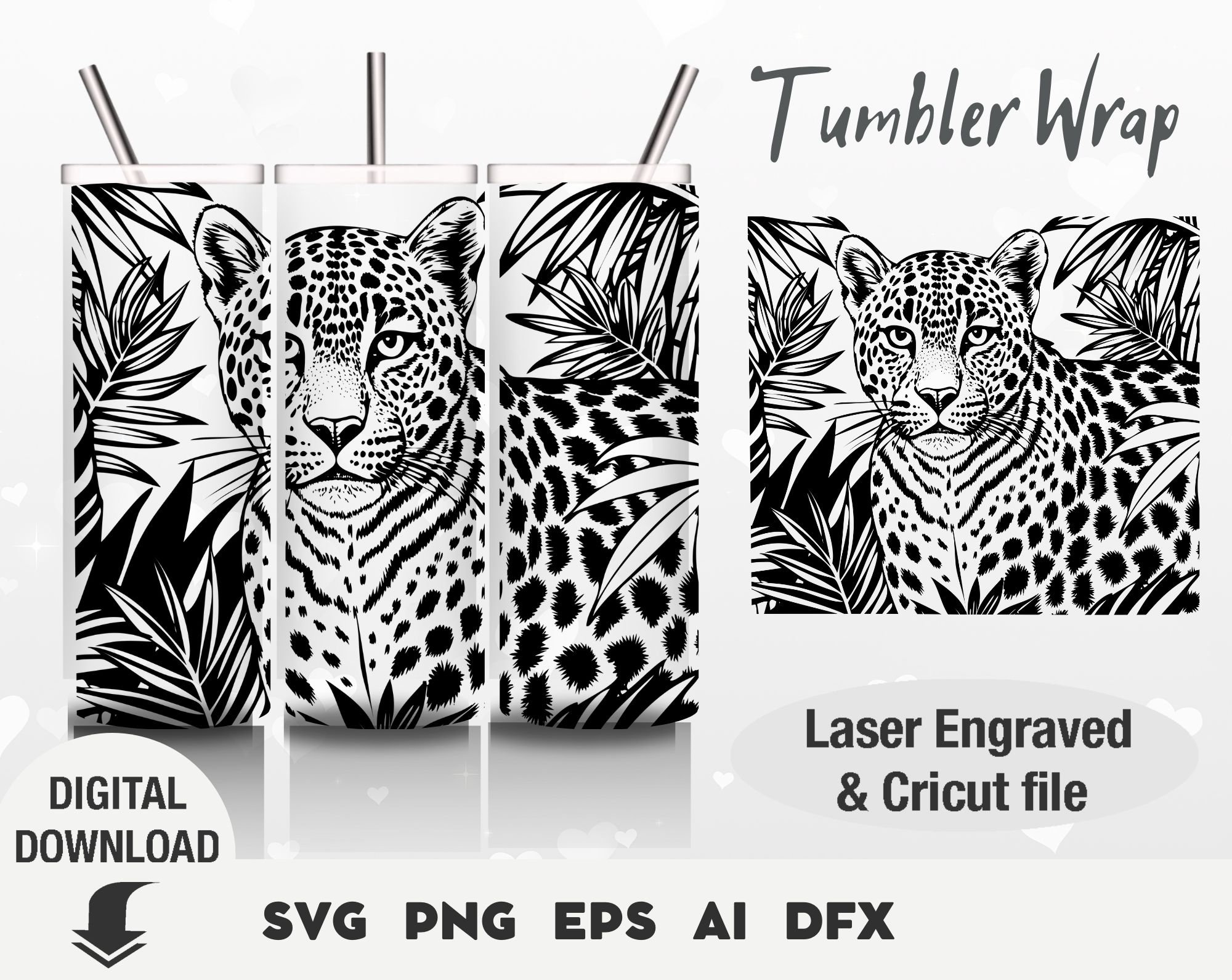 Tumbler Svg Designs, Leopard Laser Engraved Full Wrap, Tumbler Laser File, Skinny Tumbler ...