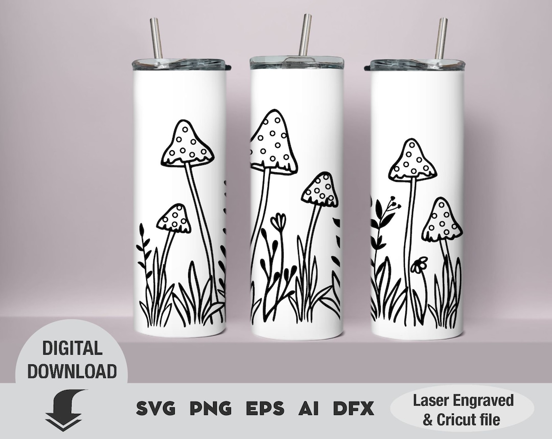 Tumbler Svg Designs, Mushrooms and Wildflowers Laser Engraved Full Wrap ...