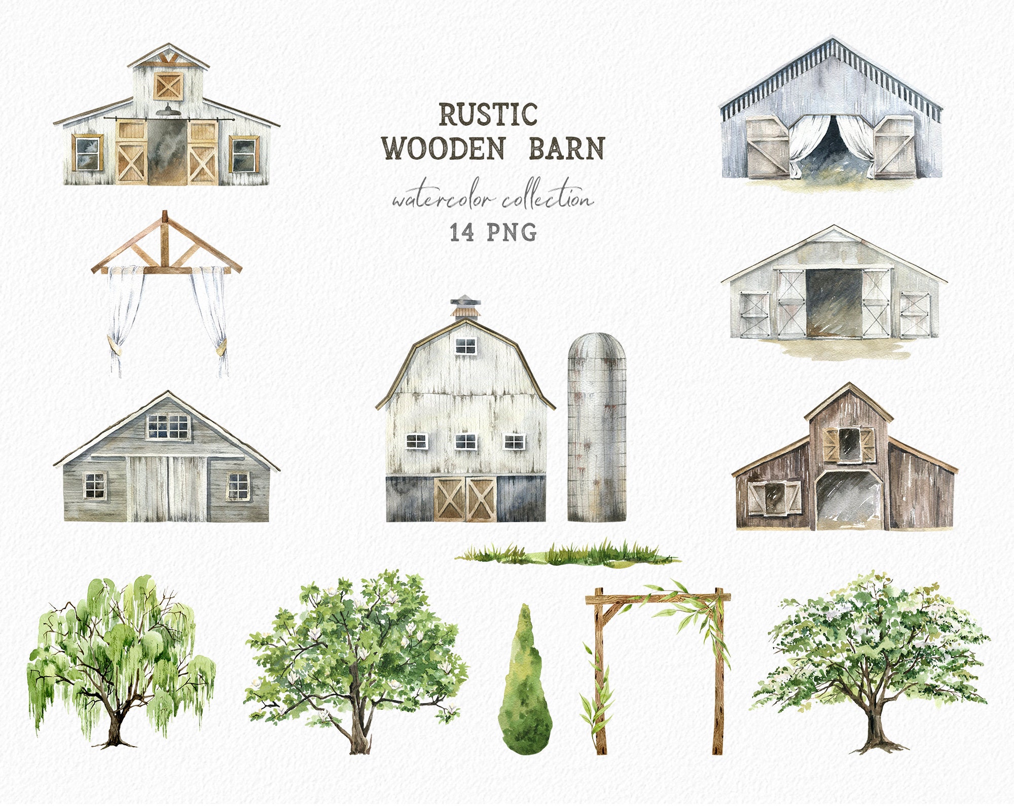 Barn Watercolor Clipart Rustic Wedding Clip Art Elegance - Etsy