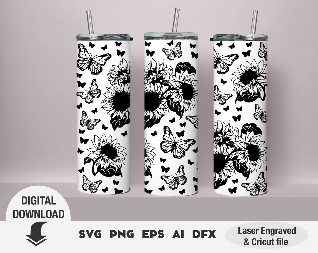 Tumbler Svg Designs, Sunflowers And_butterflies Laser Engraved Wrap ...
