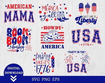 150 Retro 4th of July Clipart and SVG Cut Files Groovy 4th of - Etsy