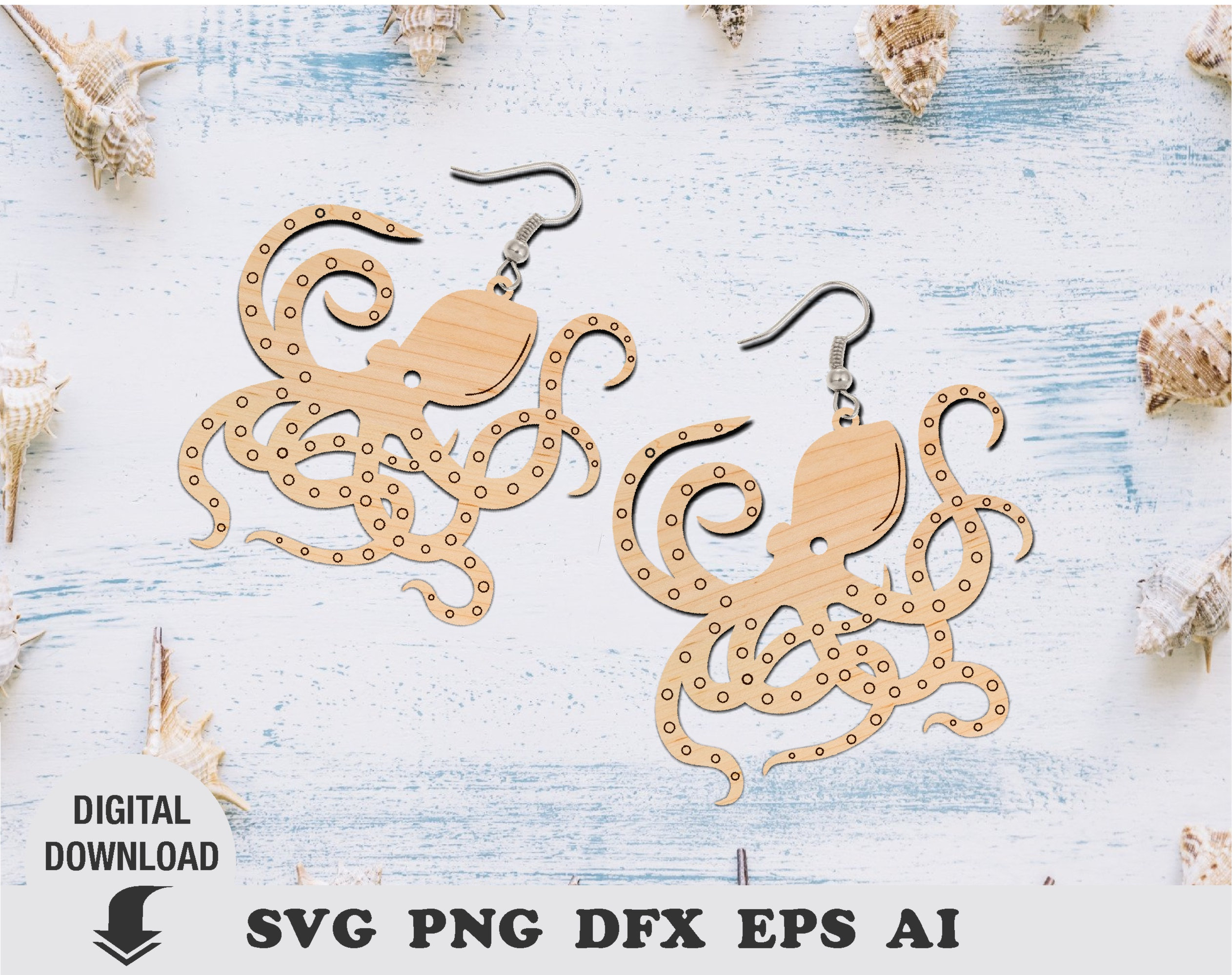 Earring Laser Cut File Octopus Earring SVG Bundle Sea - Etsy