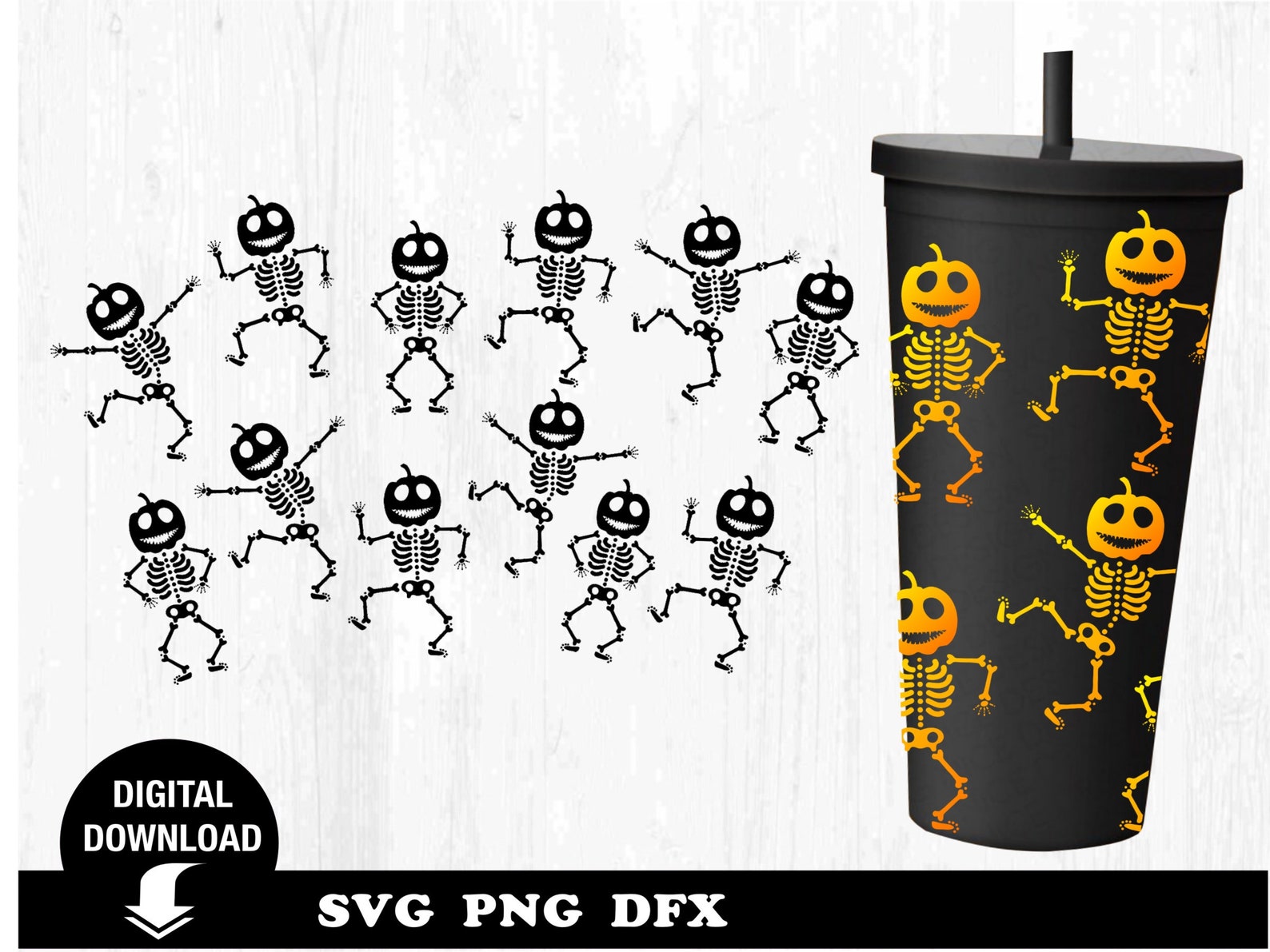 Tumbler Svg Dancing Pumpkin Head Skeletons SVG Full Wrap for - Etsy