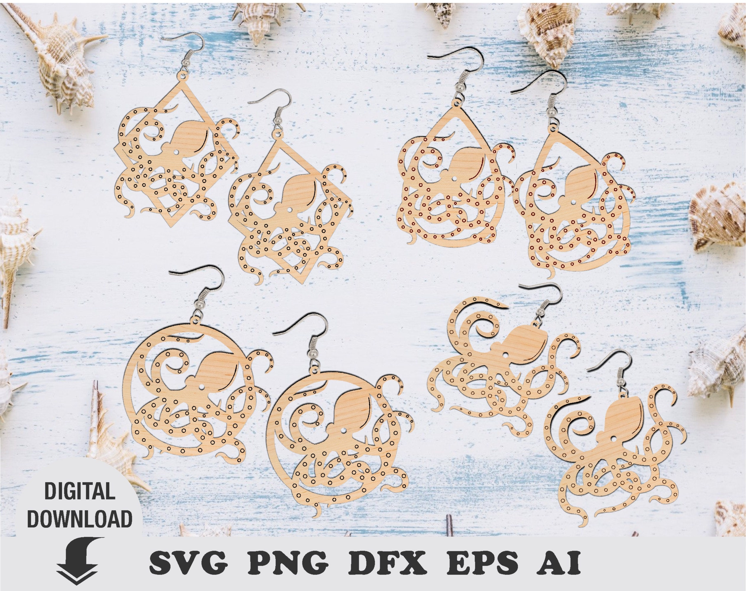 Earring Laser Cut File Octopus Earring SVG Bundle Sea - Etsy