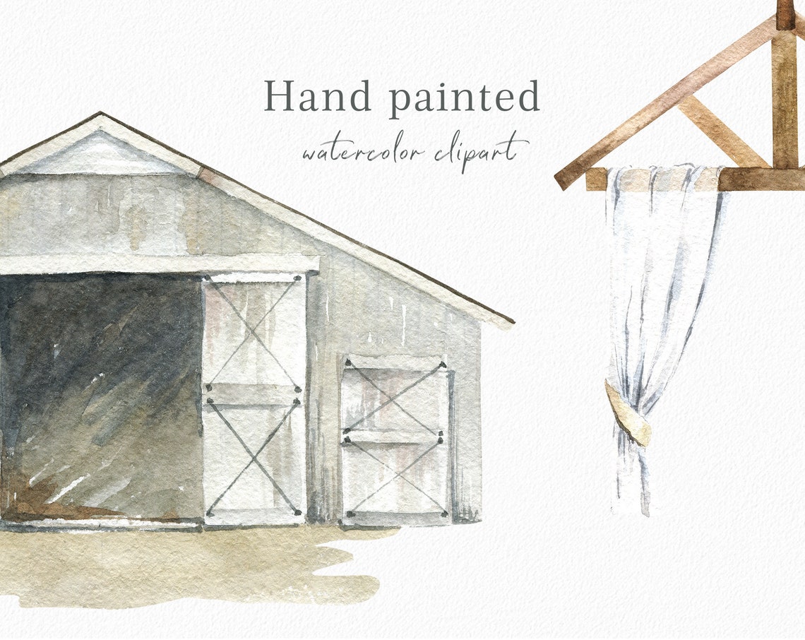 Barn Watercolor Clipart Rustic Wedding Clip Art Elegance - Etsy