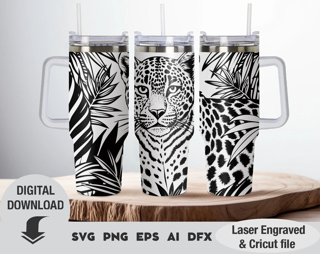 Tumbler 40oz Design Svg, Leopard Laser Engraved Full Wrap, Cricut File, Tumbler Wrap, Tumbler ...
