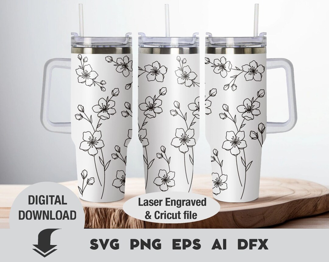 Tumbler 40oz Design Svg, Flower Laser Engraved Full Wrap, Cricut File ...