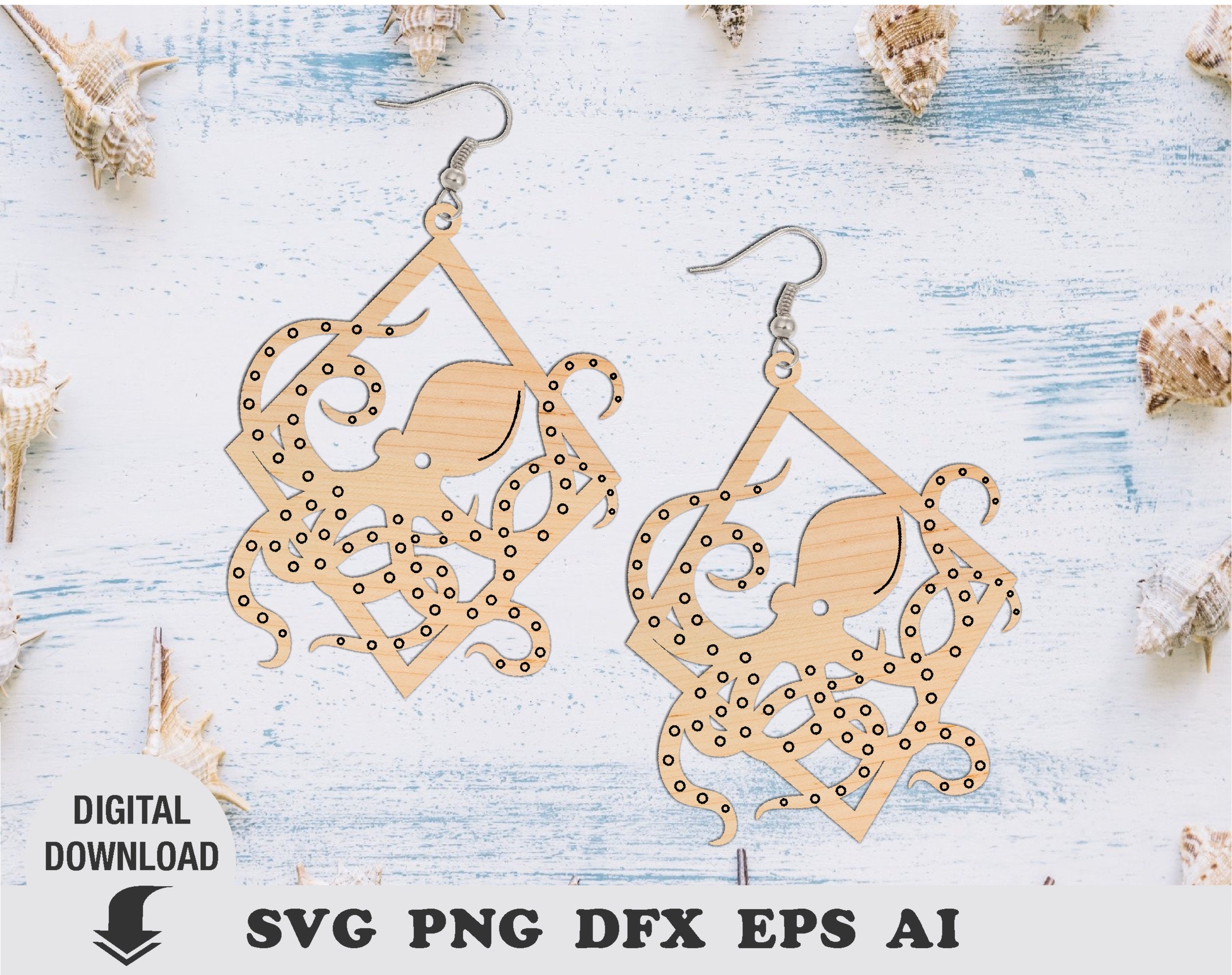 Earring Laser Cut File Octopus Earring SVG Bundle Sea - Etsy