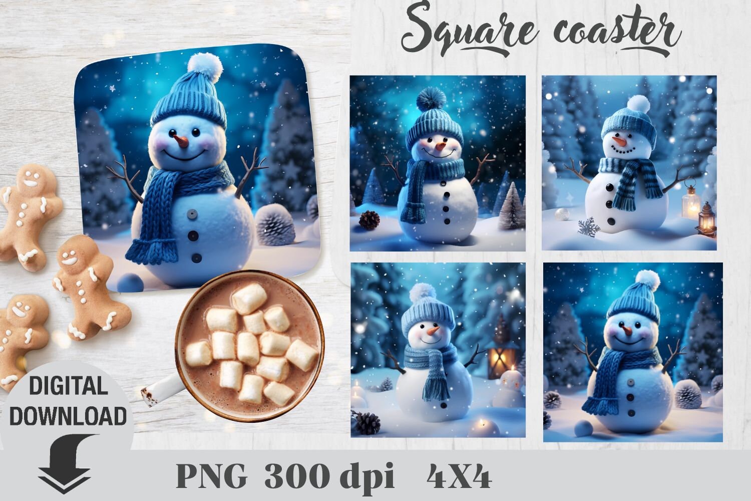 Cute Snowmen 3d Coaster Sublimation Bundle, Christmas Square Coaster ...
