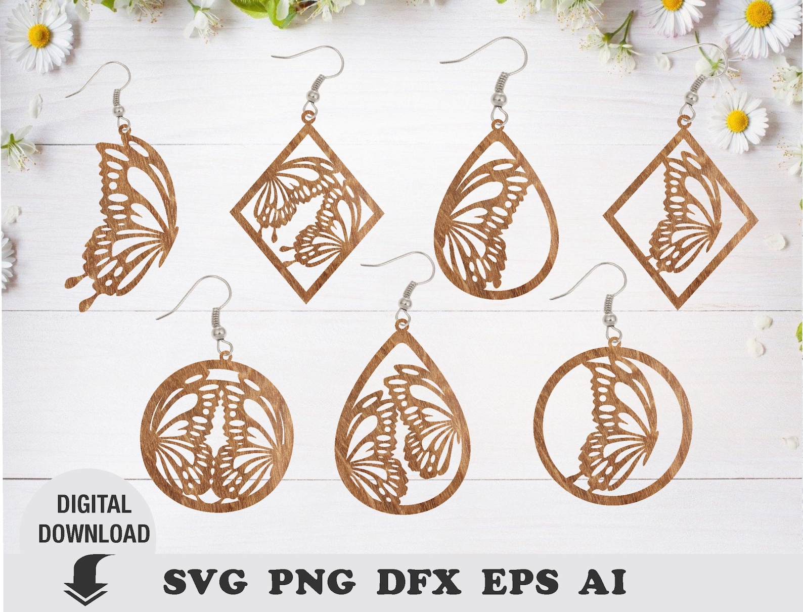 Earring Laser Cut File, Butterfly Earring SVG Bundle, Glowforge ...
