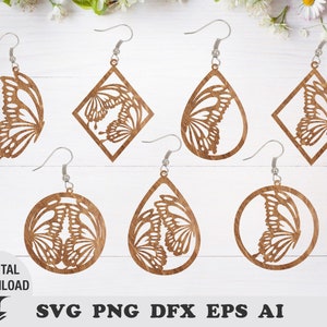 Earring Laser Cut File, Butterfly Earring SVG Bundle, Glowforge ...