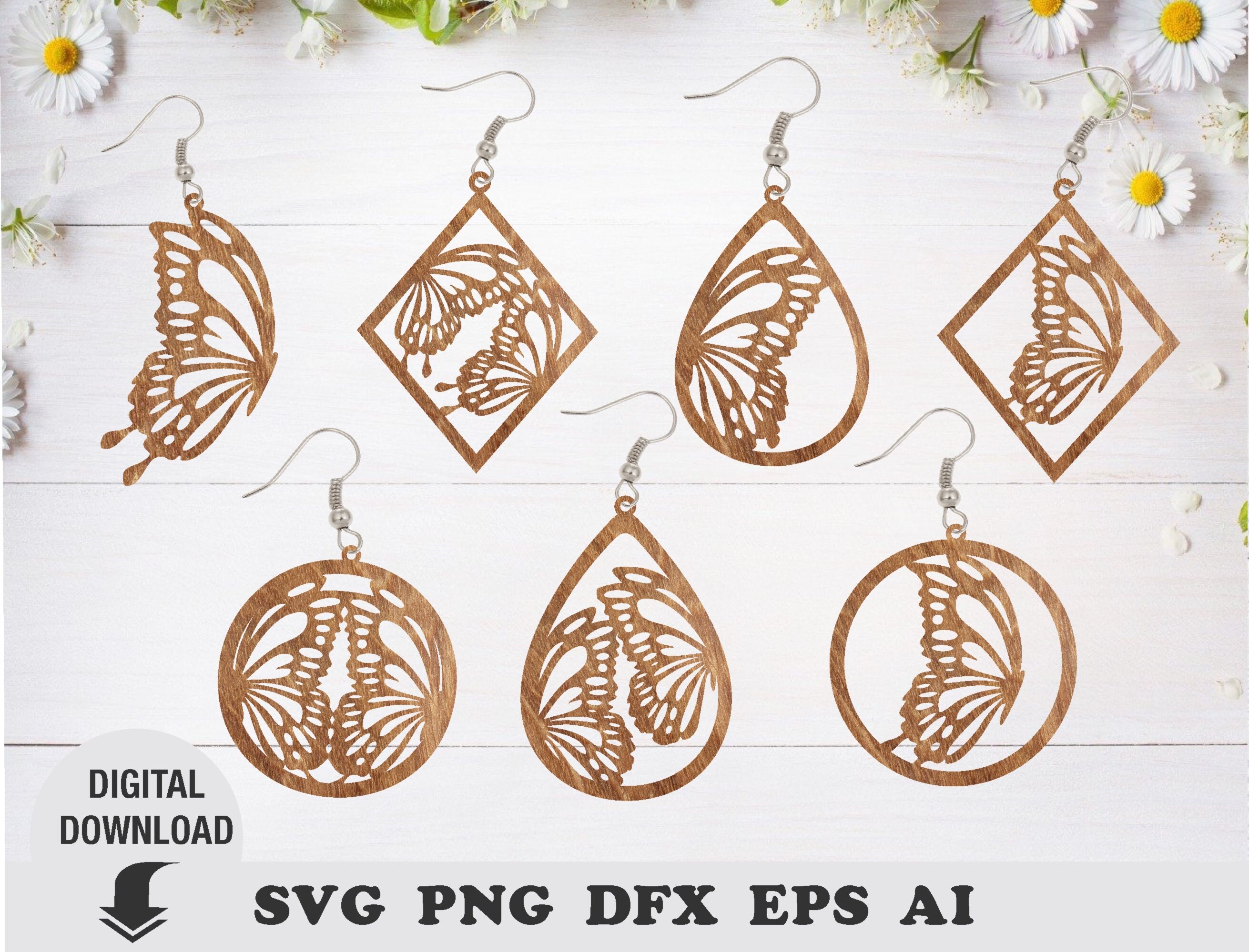 Earring Laser Cut File, Butterfly Earring SVG Bundle, Glowforge ...