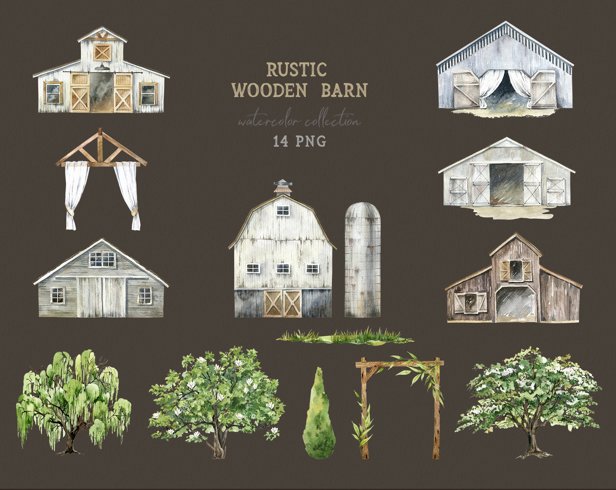 Barn Watercolor Clipart Rustic Wedding Clip Art Elegance - Etsy