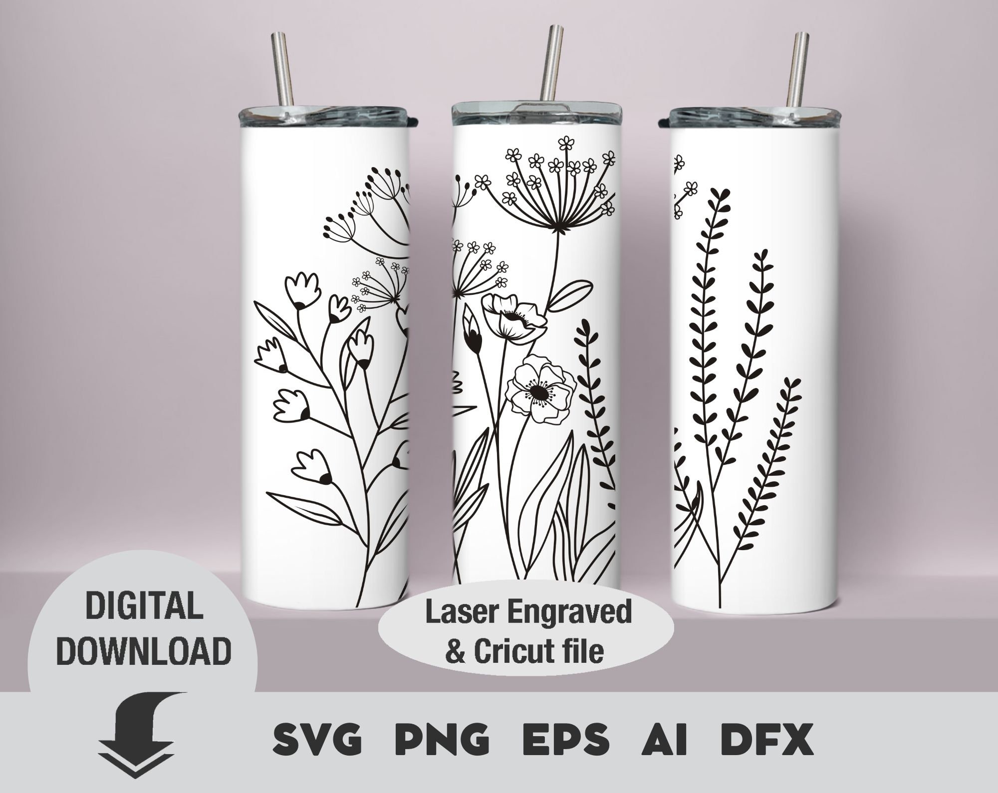 Tumbler Svg Designs, Wildflowers Laser Engraved Full Wrap, Tumbler Svg ...