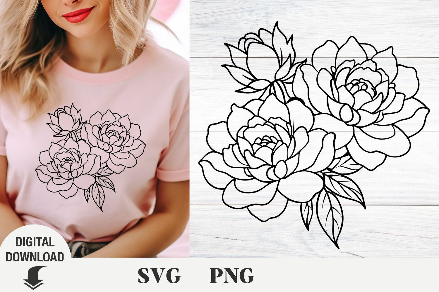 Pion Flower Svg Bundle,flower Svg, Flower Sublimation Design ...