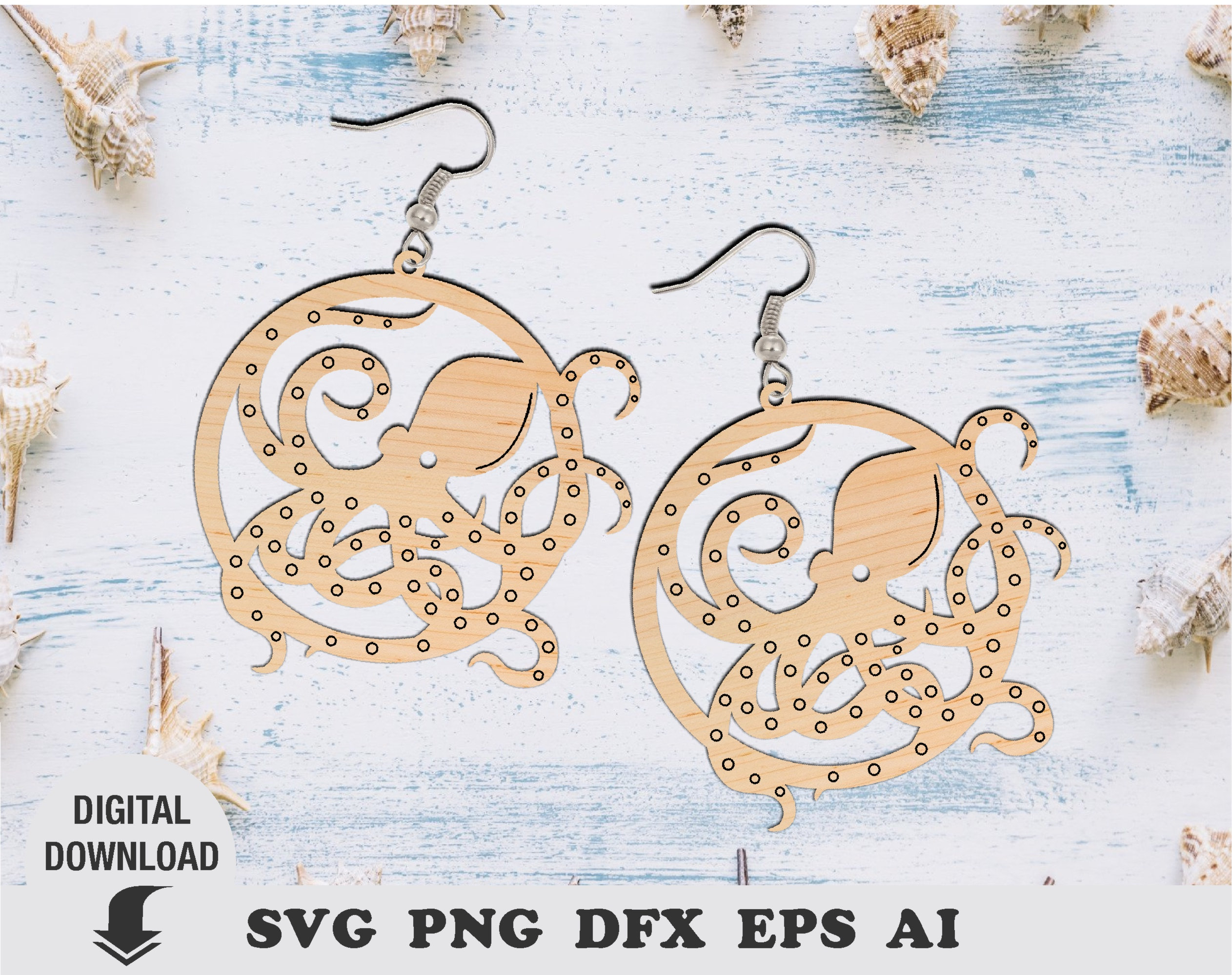 Earring Laser Cut File Octopus Earring SVG Bundle Sea - Etsy